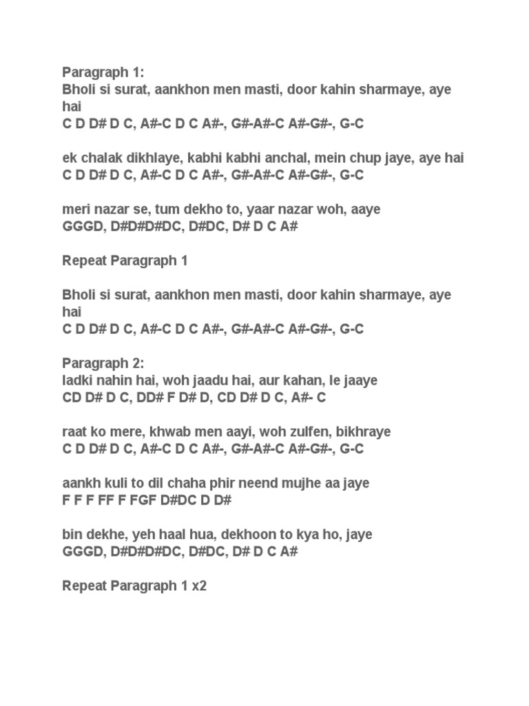Bholi Si Surat Lyrics and Chords | PDF | Home & Garden