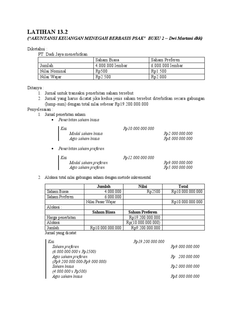 Akuntansi Keuangan II Latihan 13 2 Buku | PDF