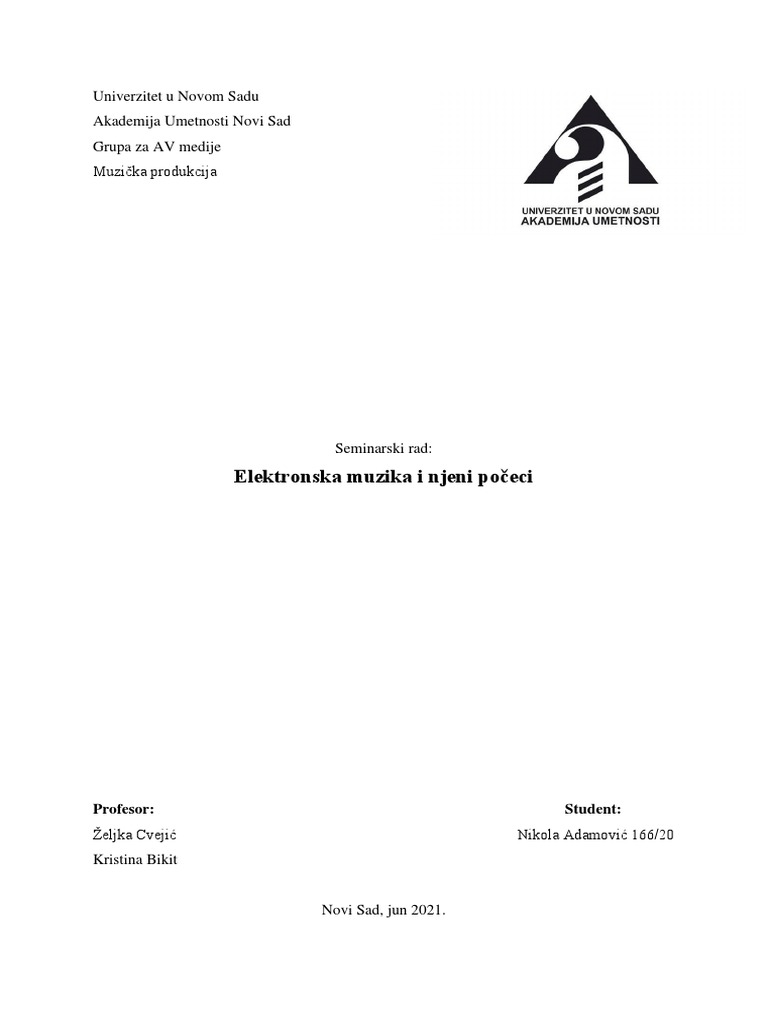 Elektronska Muzika I Njeni Počeci - Nikola Adamović | PDF