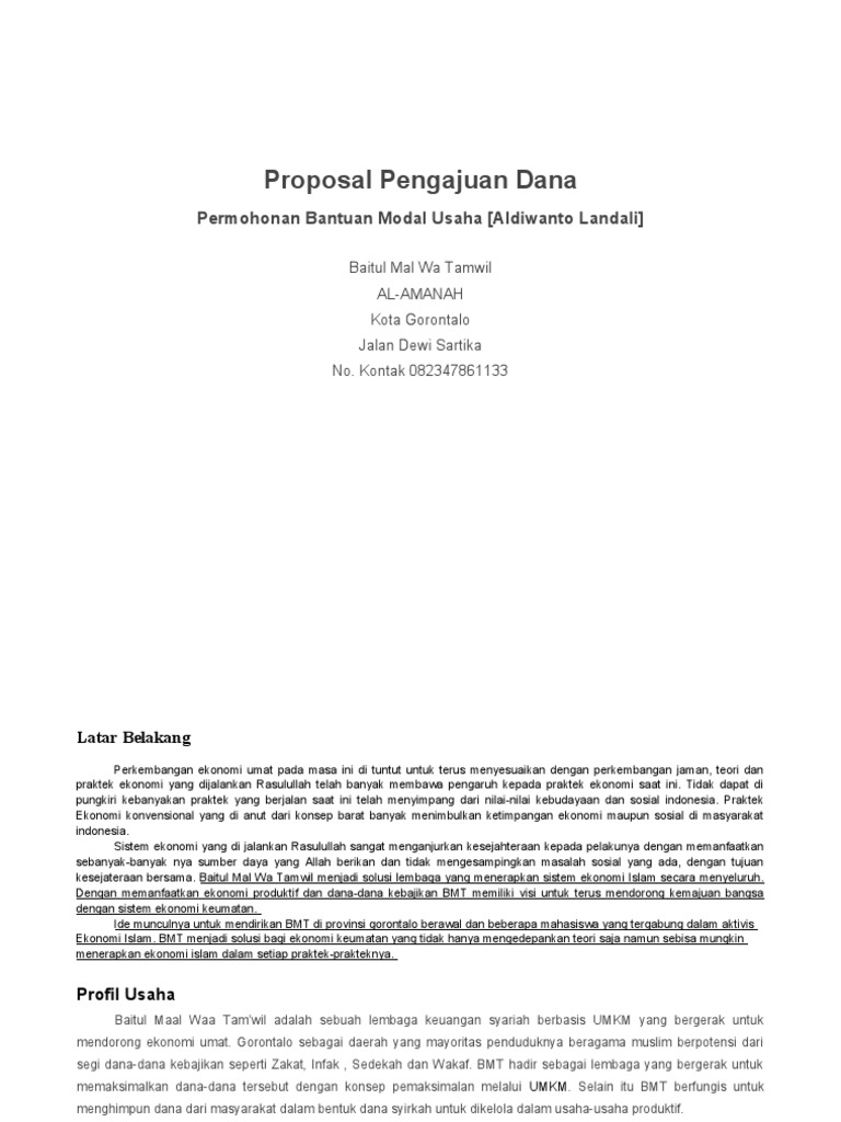 Contoh Proposal Pengajuan Dana 1 | PDF