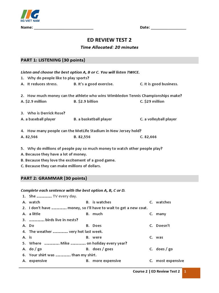 ED Review Test 2 | PDF | Sports | Recreation