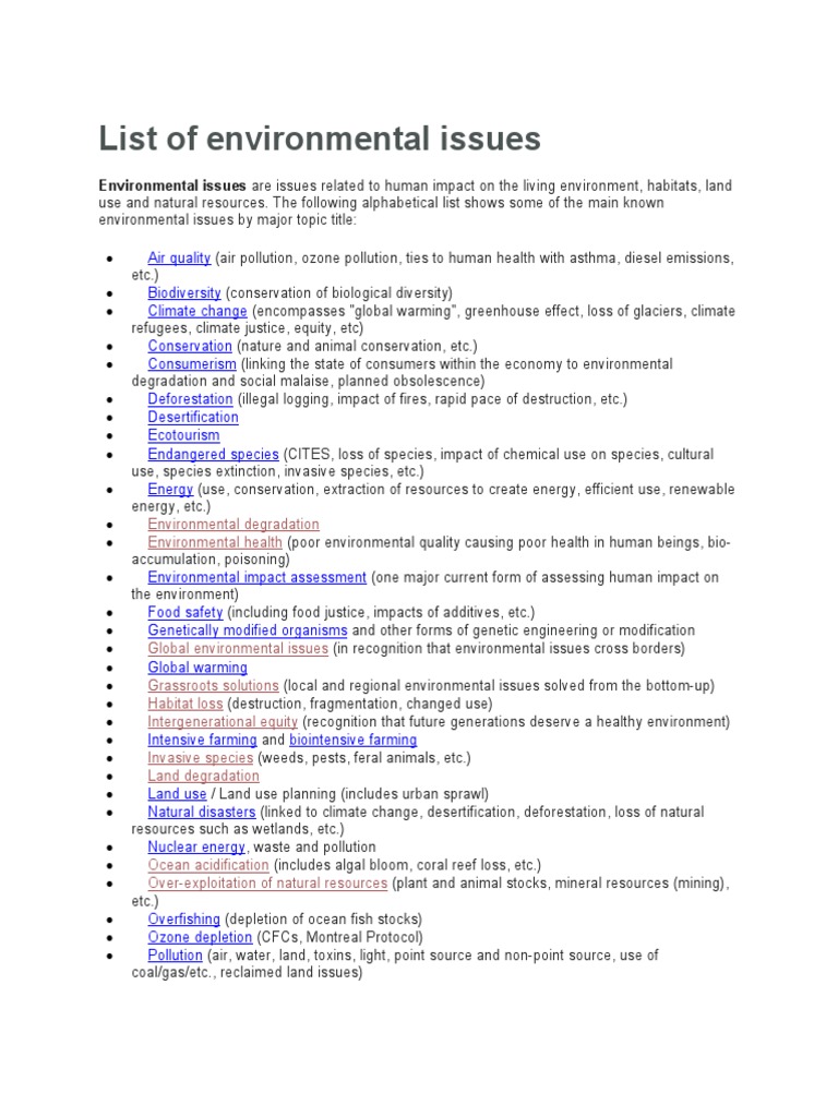 List of Environmental Issues | PDF | Habitat Destruction | Human Impact ...
