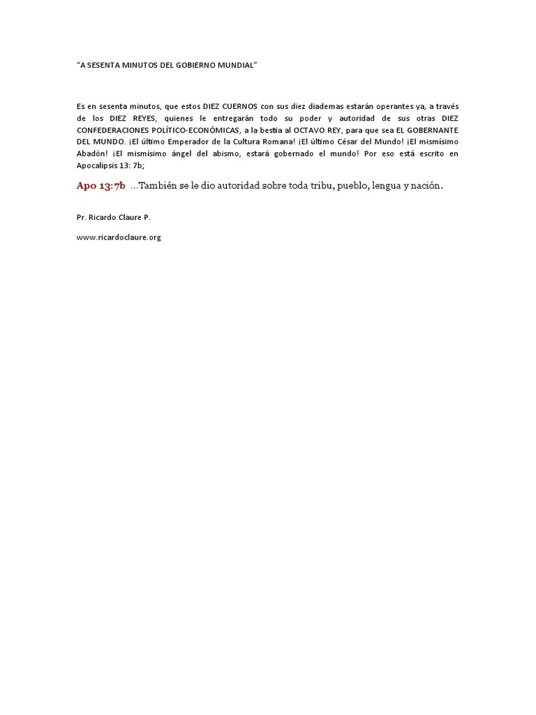 A Sesenta Minutos Del Gobierno Mundial | PDF