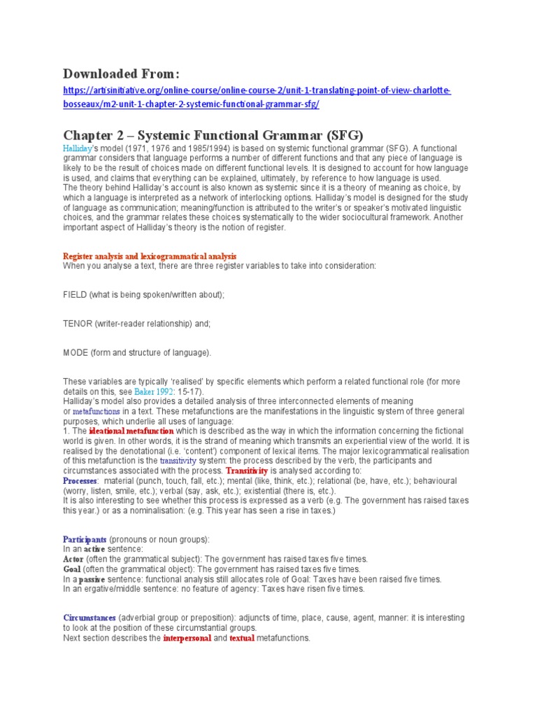An Introduction to Systemic Functional Grammar: Analyzing Text Through Register, Metafunctions ...