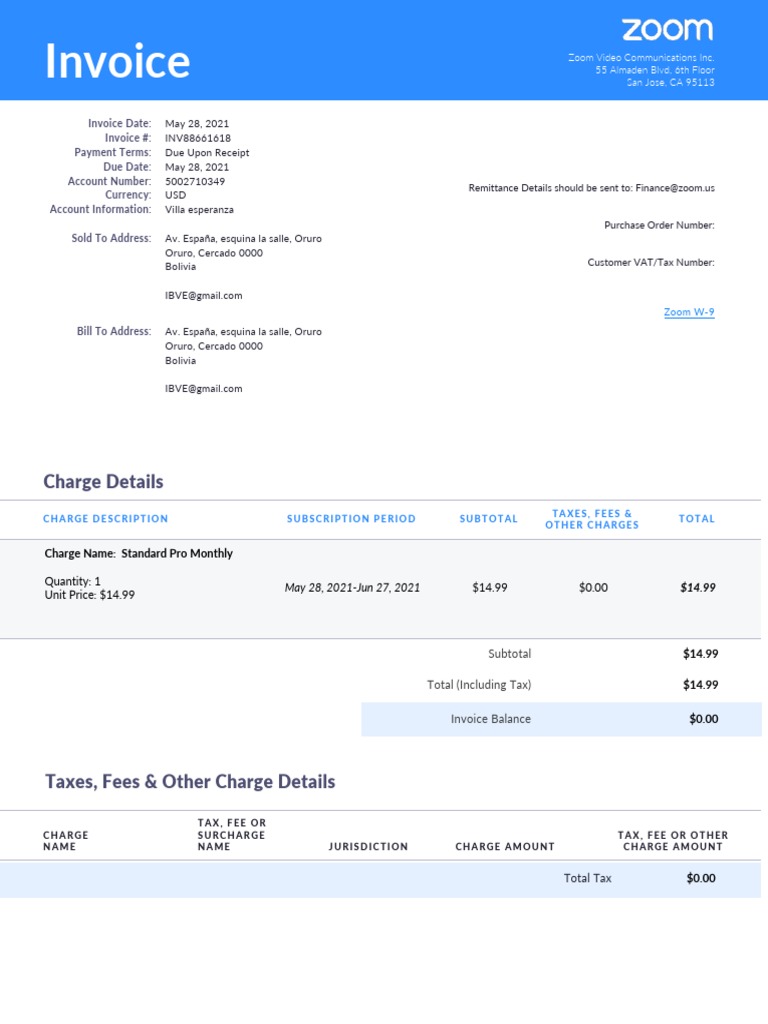 Standard Pro Monthly Subscription Invoice for Villa Esperanza | PDF ...