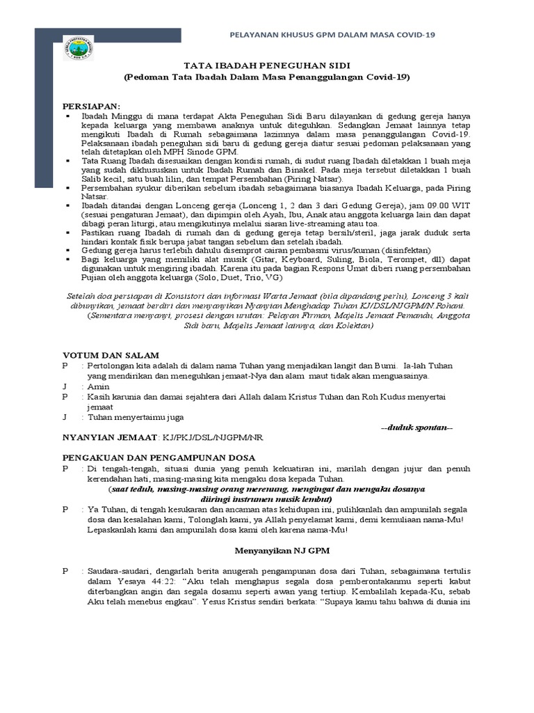 Tata Ibadah Peneguhan Sidi 2020 | PDF