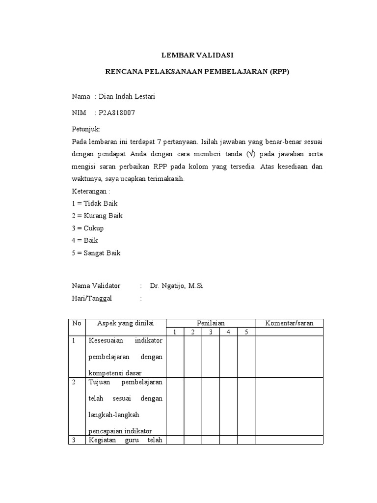Lembar Validasi RPP | PDF