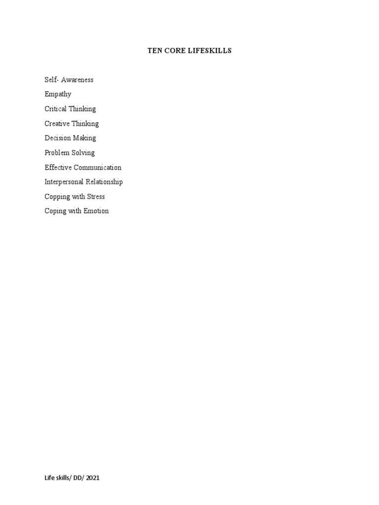 10 Core Life Skills | PDF