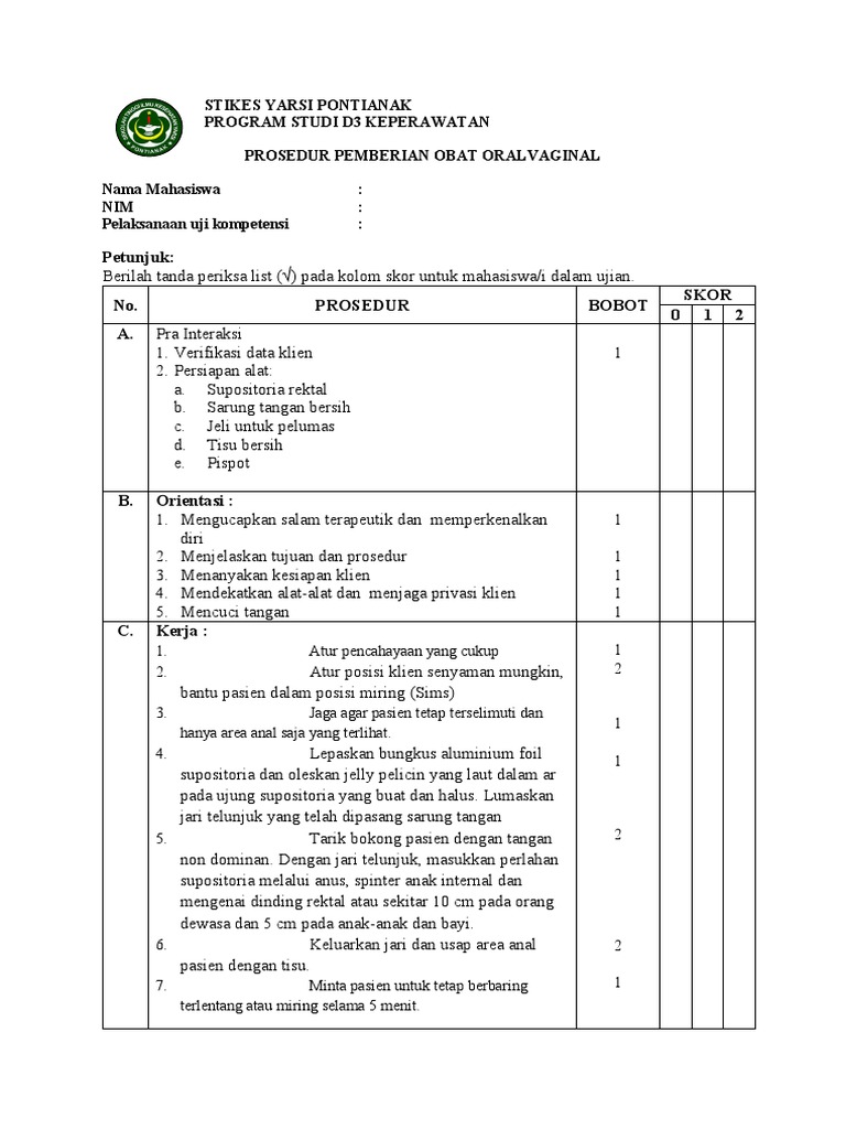 Protap Prosedur Pemberian Obat Supositoria Rektal | PDF