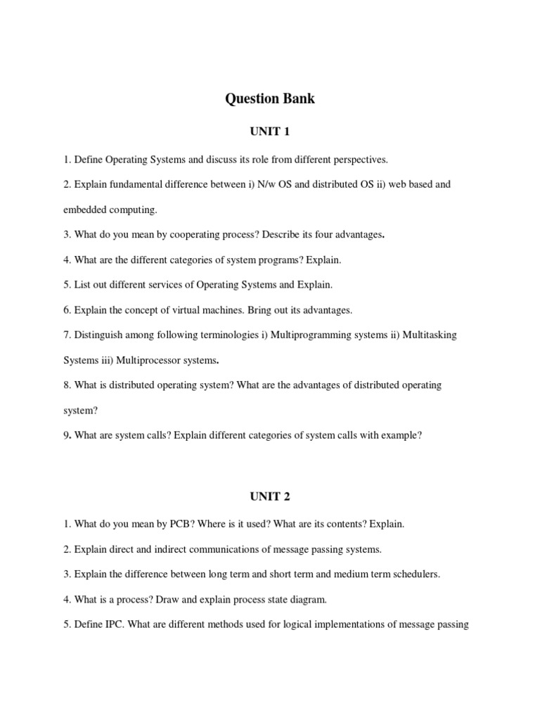 OS Question Bank | PDF | Process (Computing) | Thread (Computing)