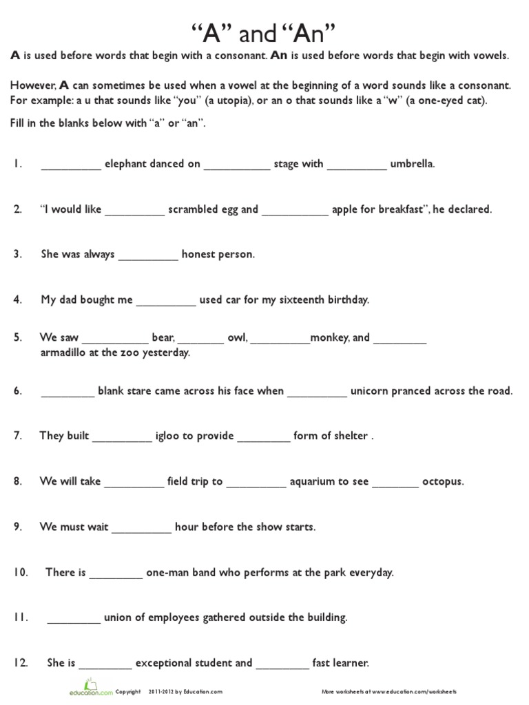 "A" and "An": A Is Used Before Words That Begin With A Consonant. An Is ...