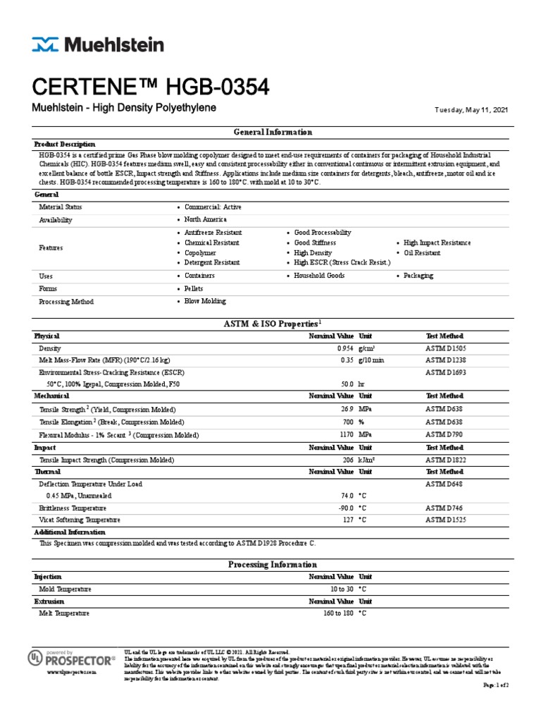 CERTENE™ HGB-0354 | PDF | Polyethylene | Extrusion