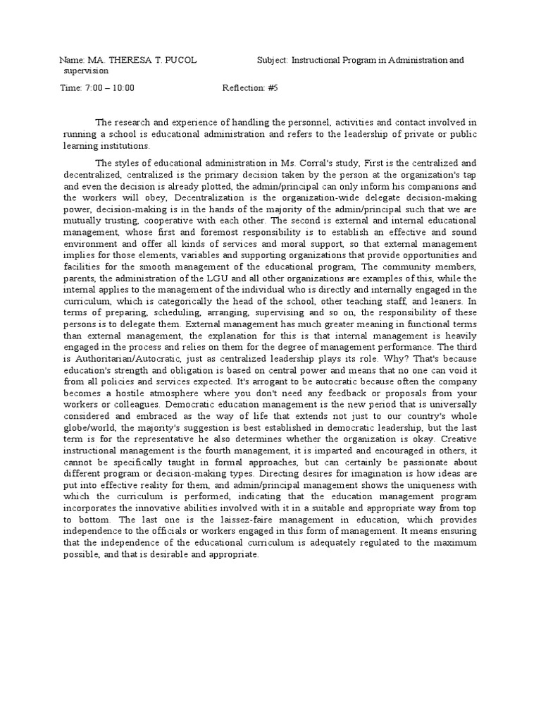 Name: Ma. Theresa T. Pucol Subject: Instructional Program in ...