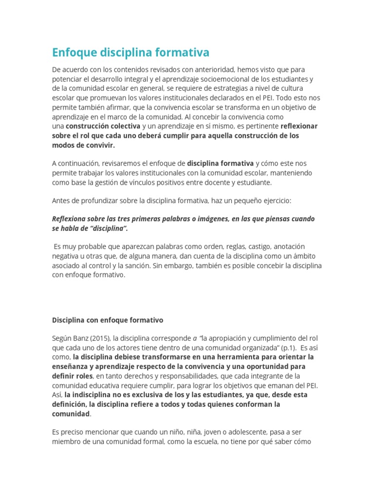 Enfoque Disciplina Formativa Convive en La Escuela | PDF | Disciplinas ...