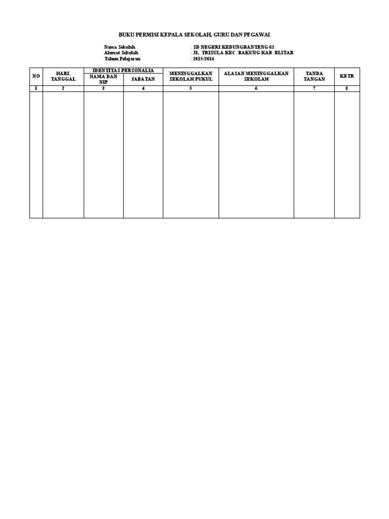 Buku Permisi Sekolah SD Kedungbanteng 02 | PDF