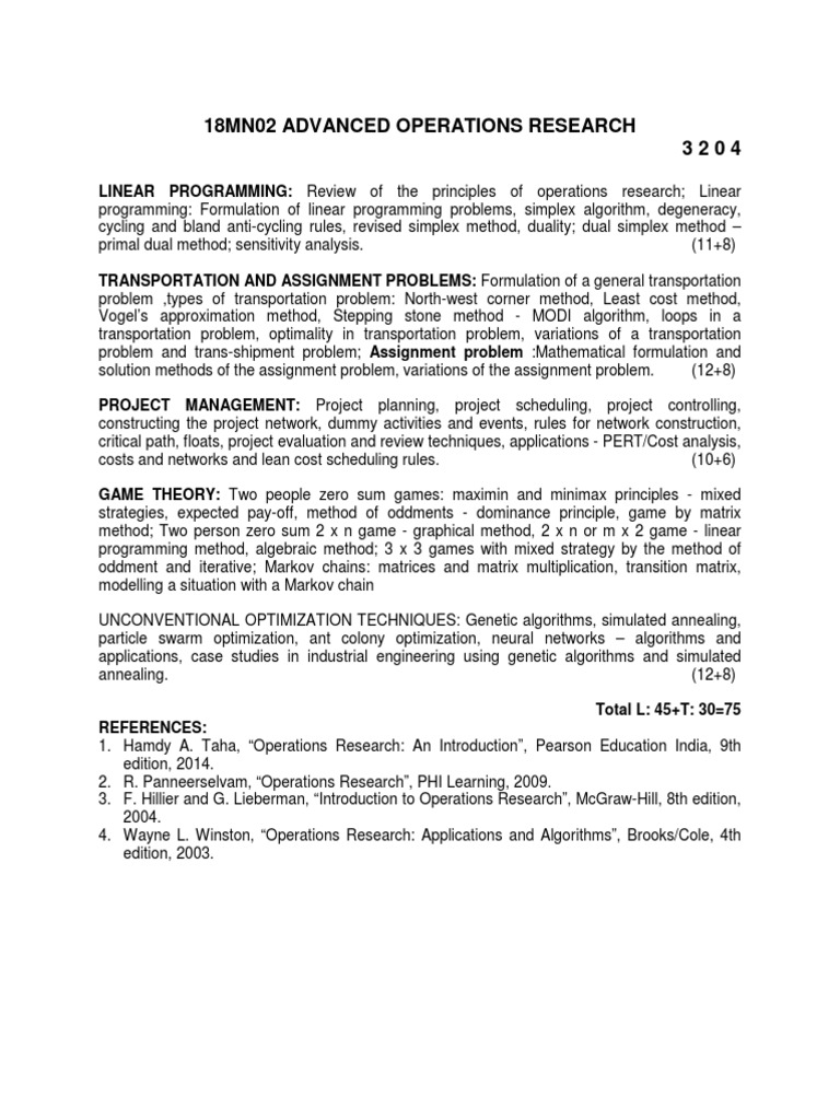18Mn02 Advanced Operations Research 3 2 0 4 | Download Free PDF ...