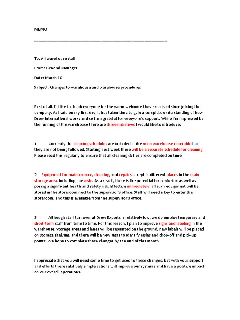 MEMO Model | PDF | Warehouse | Safety