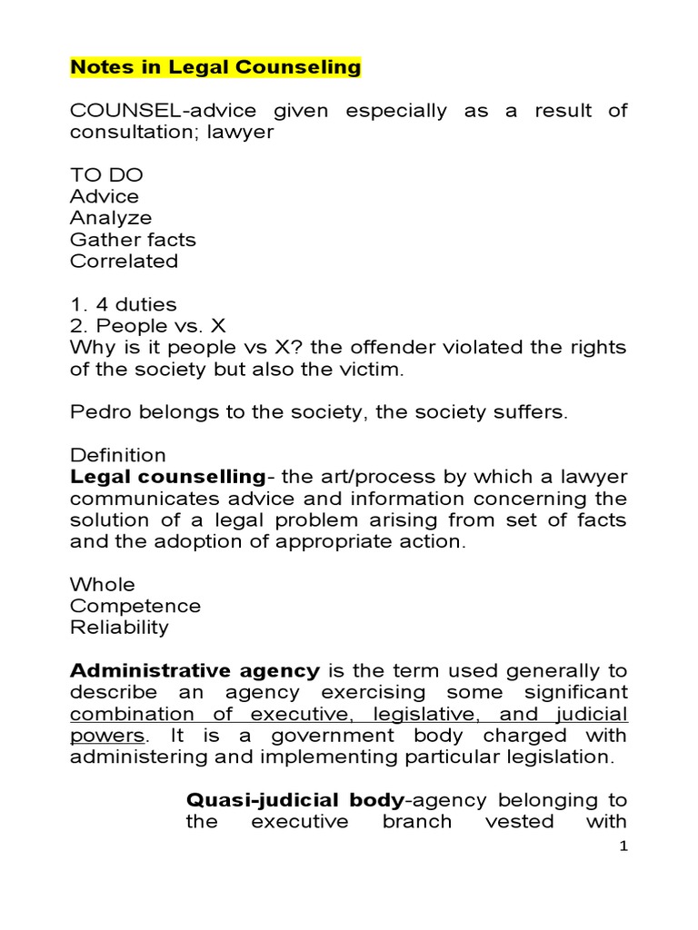 Notes in Legal Counselling | PDF | Practice Of Law | Lawyer
