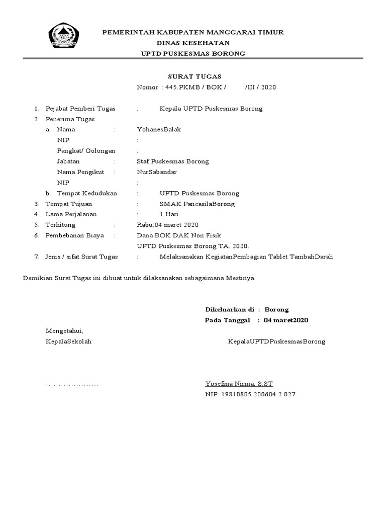 Contoh Surat Tugas Pembagian TTD 2020 Tedy | PDF