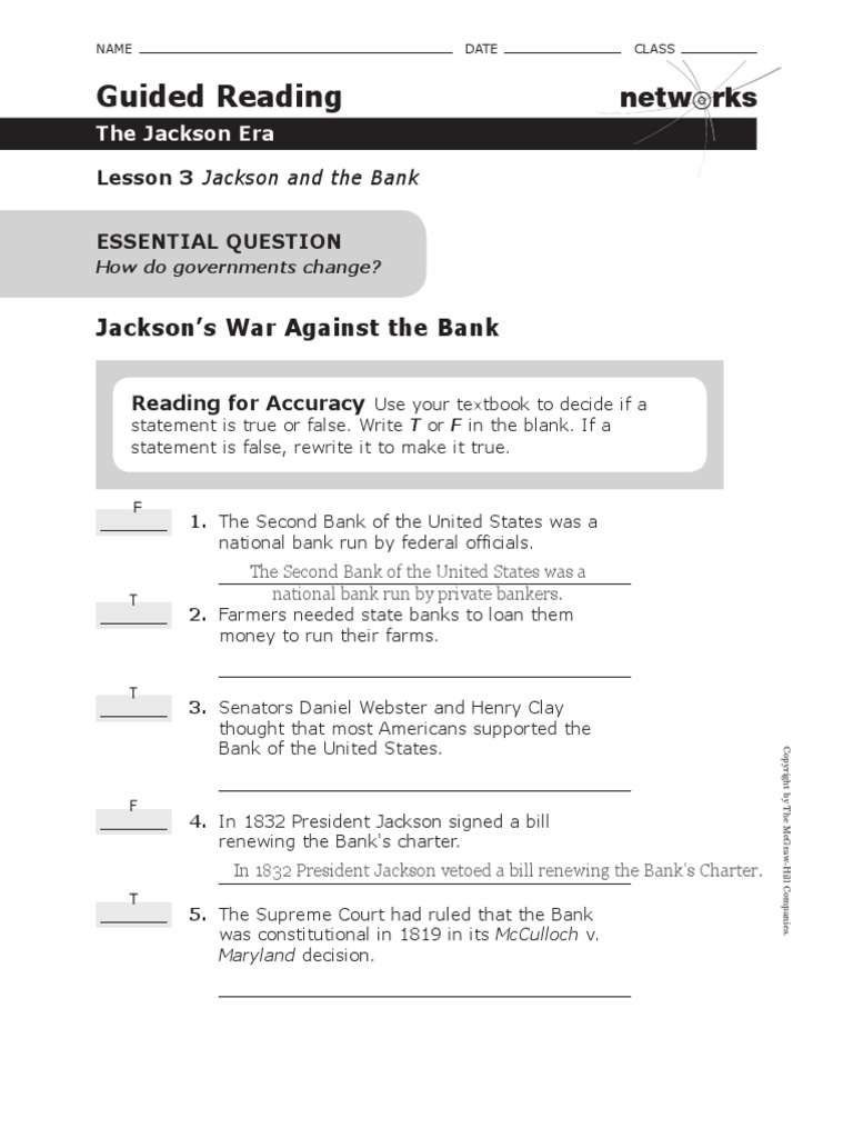 Jackson Era Lesson 3 | PDF | Whig Party (United States) | Second Bank ...