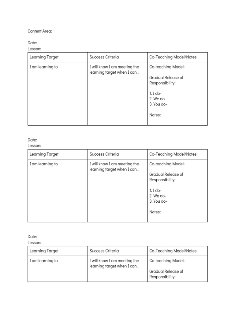 Success Criteria Template | PDF | Teaching | Pedagogy