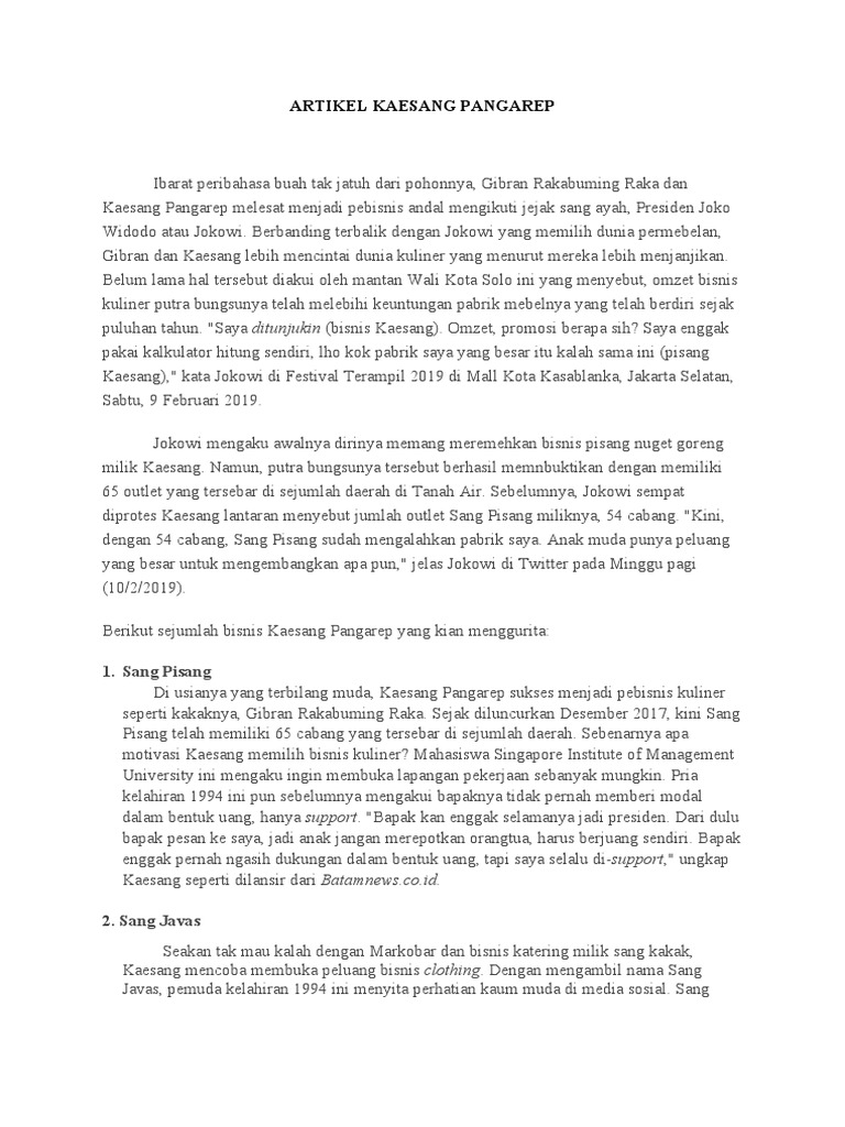 Bisnis Kuliner Kaesang Pangarep | PDF | Memasak, Makanan, & Anggur