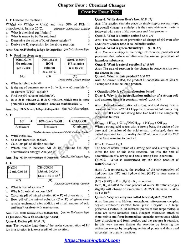 Ev HSC Chemistry 1st Paper 4th Chapter MCQ Question Answer | PDF