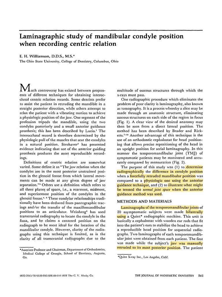 19 Williamson, E.H. Laminagraphic Study of Mandibular Condyle Position ...