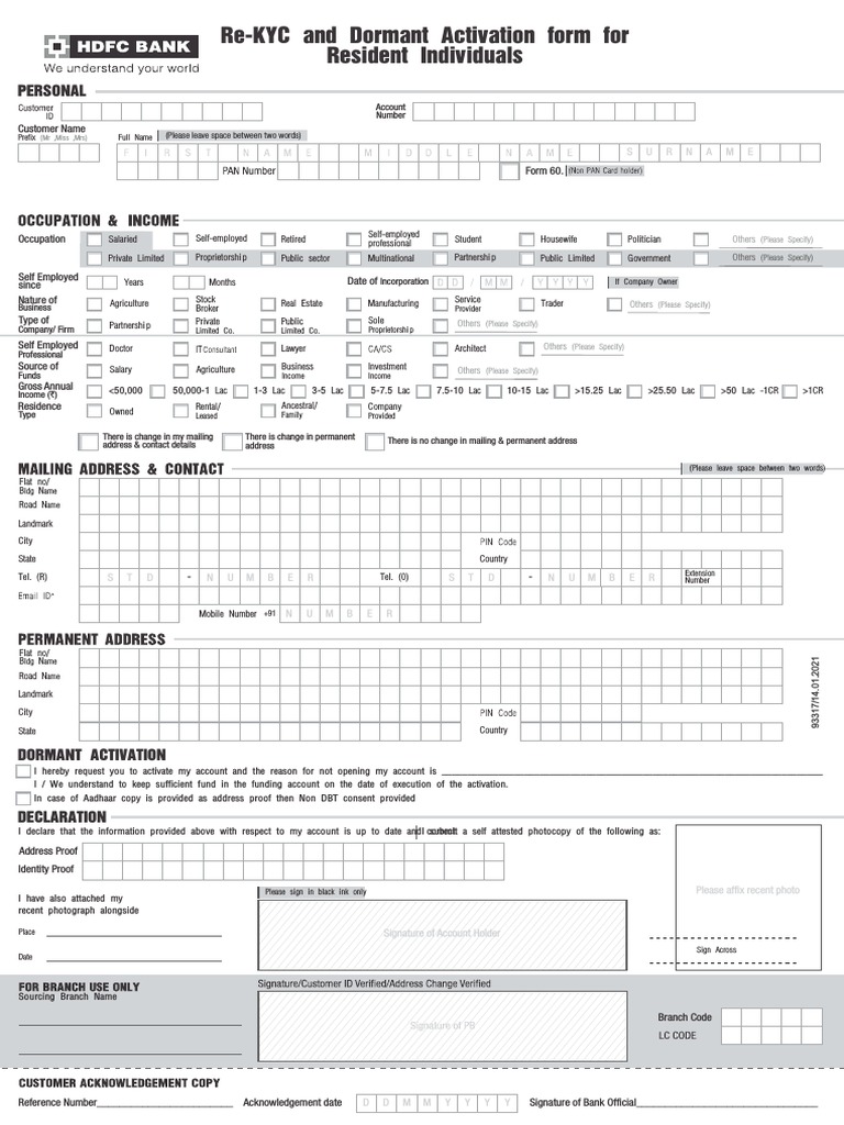 Re-KYC and Dormant Activation Form For Resident Individuals: Personal ...