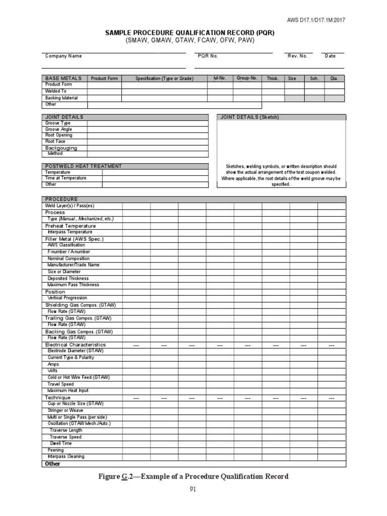 D17.1 D17.1M 2017 Sample PQR Form | PDF | Welding | Construction