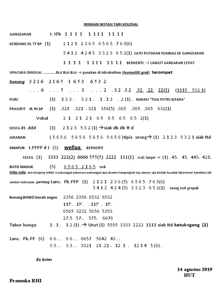 Iringan Notasi Tari Kolosal | PDF