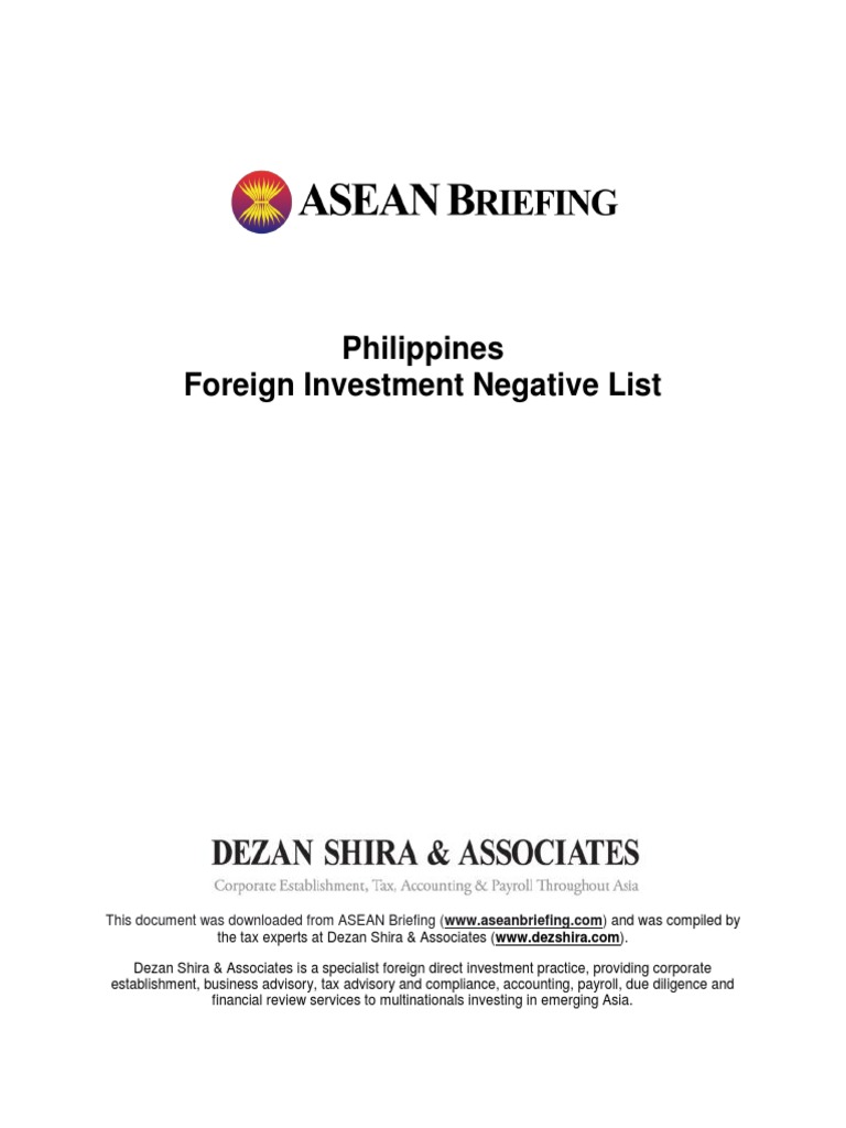 Philippines Foreign Investment Negative List | PDF | U.S. Securities ...