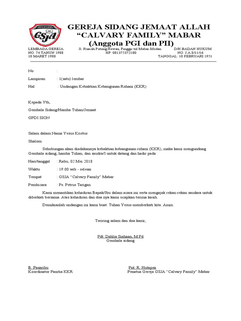 Surat Undangan KKR 02 Mei 2018 | PDF