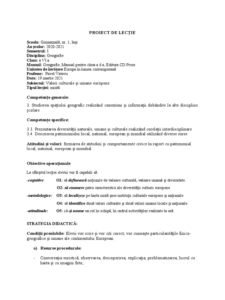 Proiect Lectie Mixta | PDF