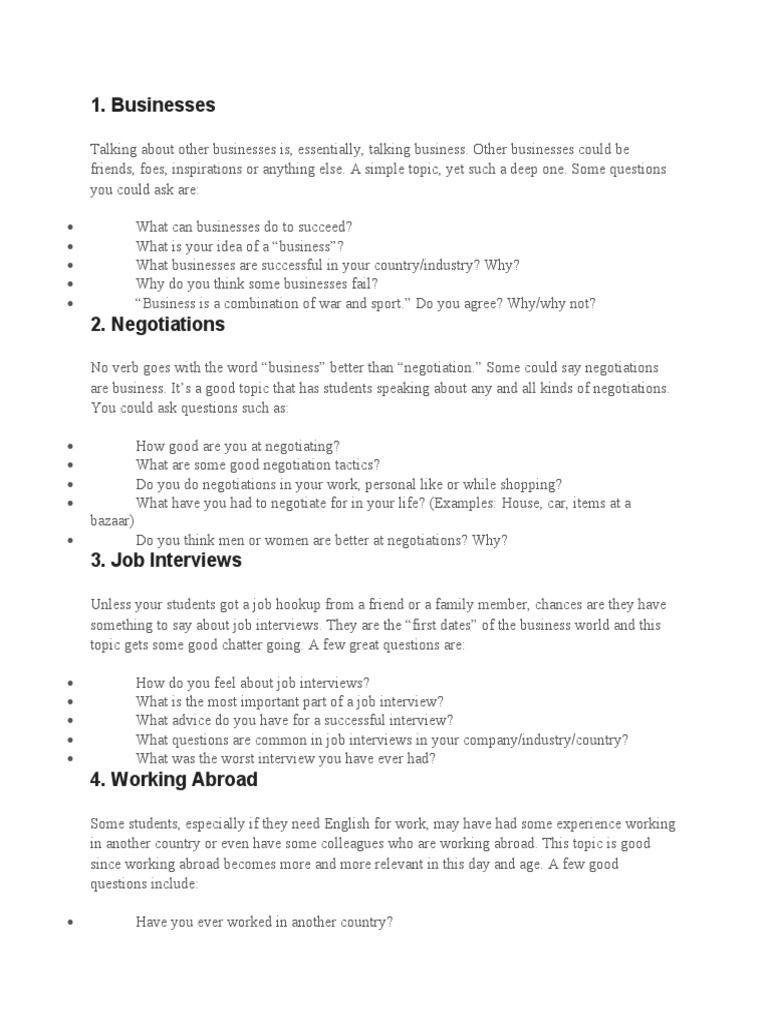 Business English Discussion Topics | PDF | Sales | Performance Appraisal