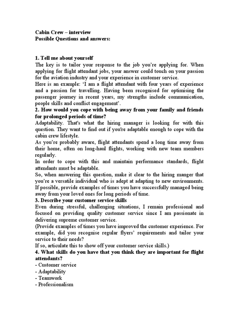 Cabin Crew Interview | PDF | Flight Attendant | Empathy