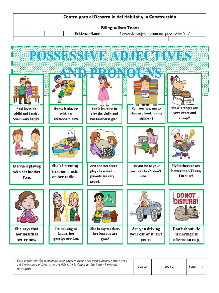Possessive Adjectives and Pronouns Tests 115204 | PDF