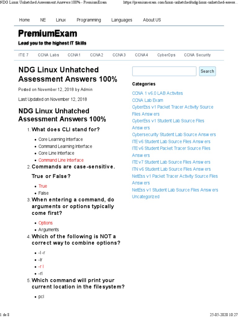 NDG Linux Unhatched Assessment Answers 100% - PremiumExam | PDF | Directory (Computing ...