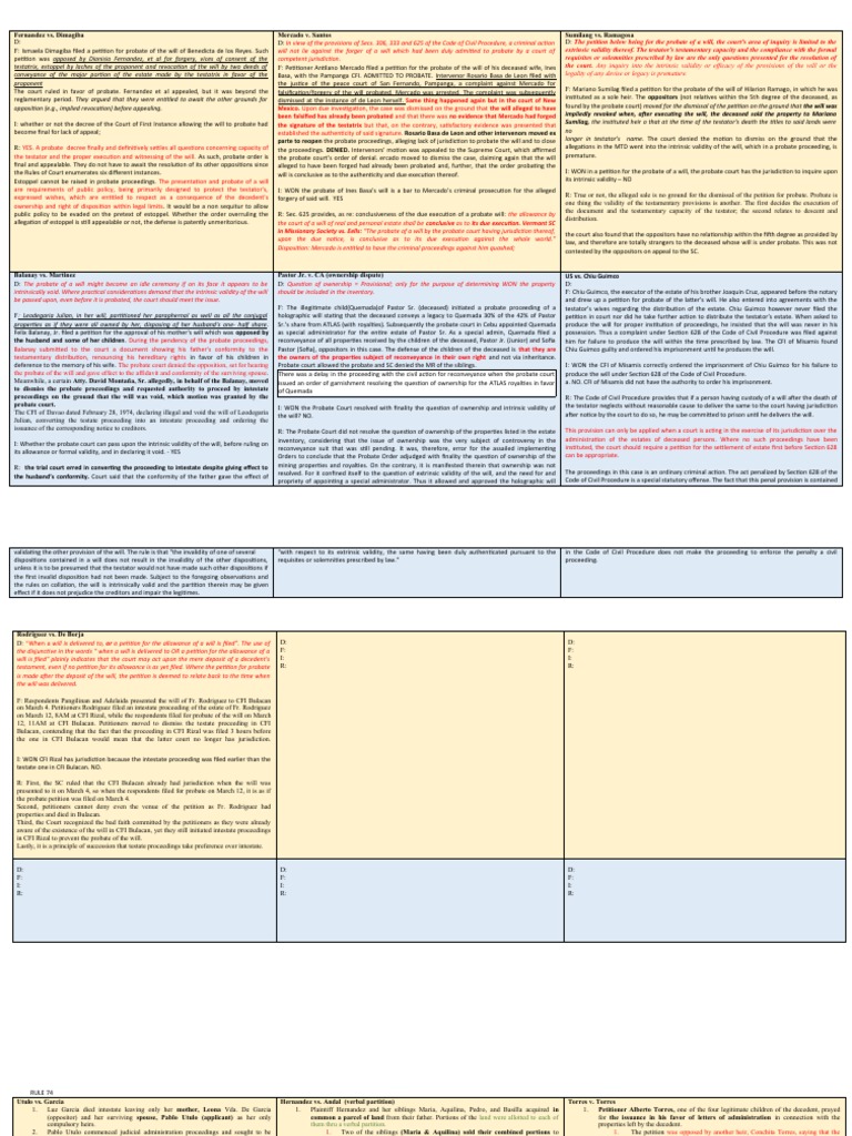Spec Pro Case Matrix | PDF | Will And Testament | Probate
