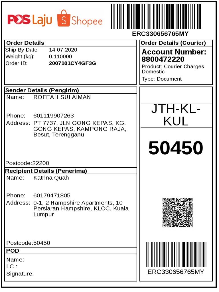 Shipping Label - Poslaju 10 | PDF | Malaysia | Transport