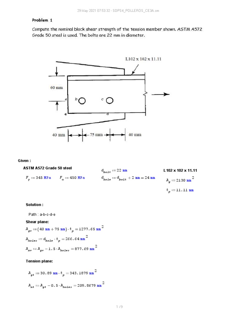 Steel Design Shear Block Sample Problem | PDF | Steel | Nature