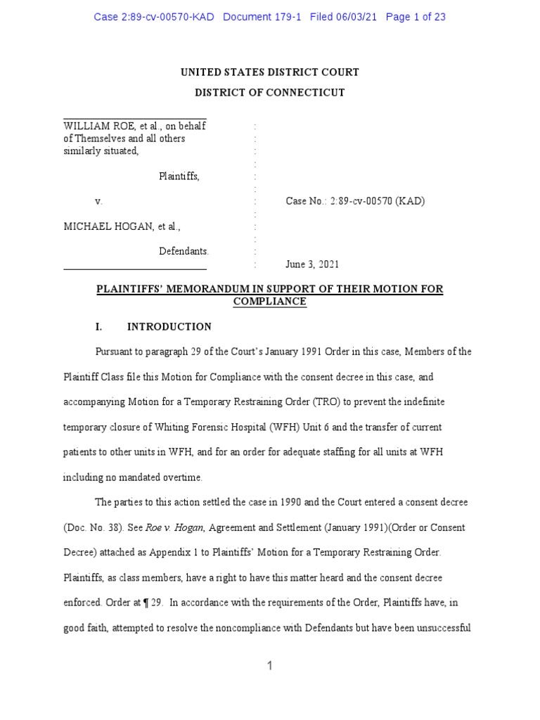 Connecticut DHMAS Whiting Forensic Hospital Suit June 3, 2021 | PDF ...