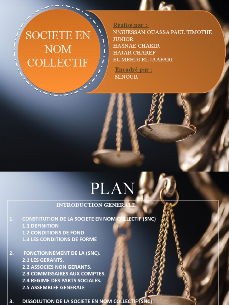 Exposé Société en Nom Collectif | PDF | Société en nom collectif | Sociétés