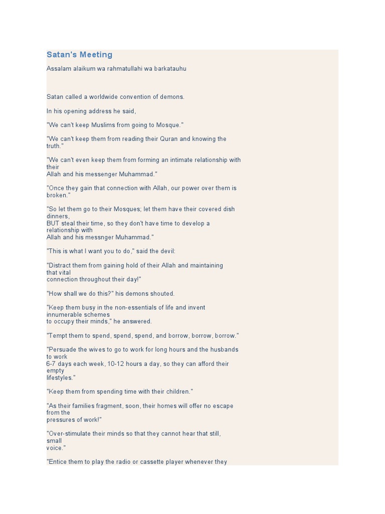 Satan's Meeting Poem | PDF | Satan | Abrahamic Religions