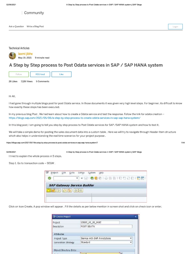 Step by Step Process To Post Odata Services in Sap Sap Hana System | PDF