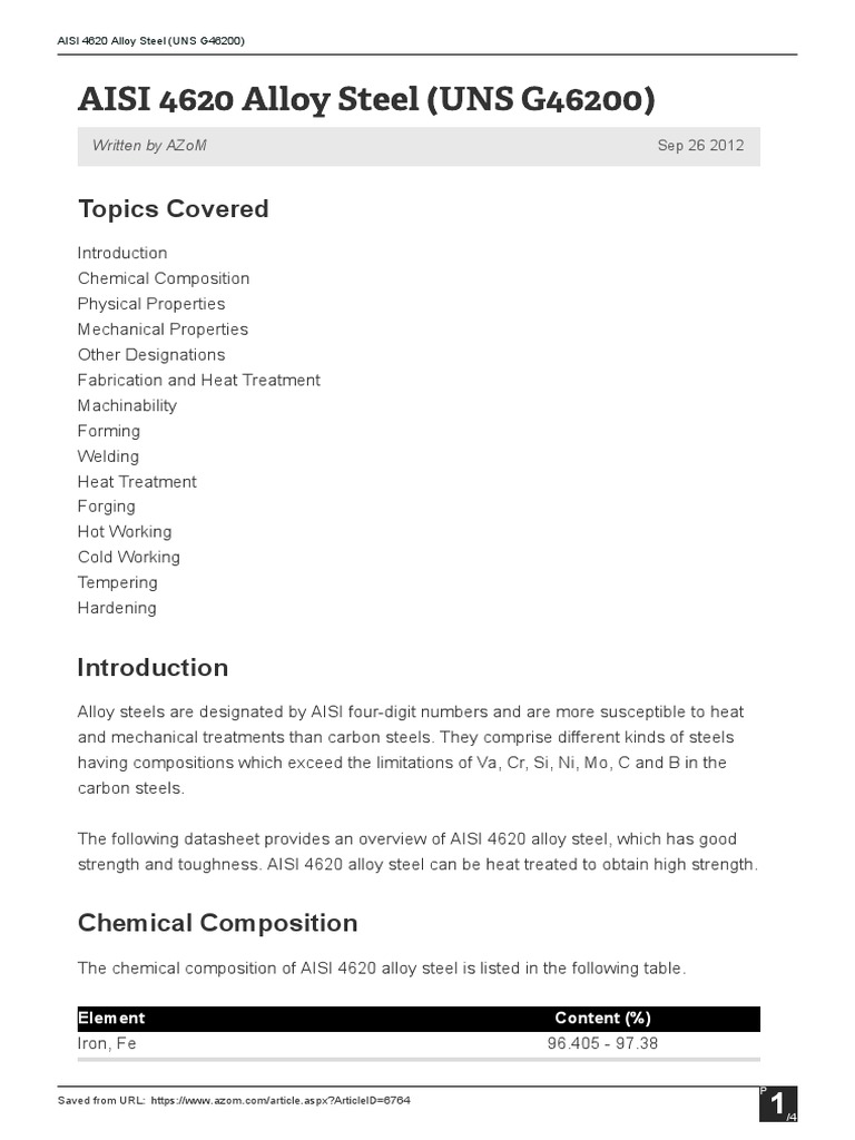 Aisi 4620 Alloy Steel (Uns g46200) | PDF | Heat Treating | Steel