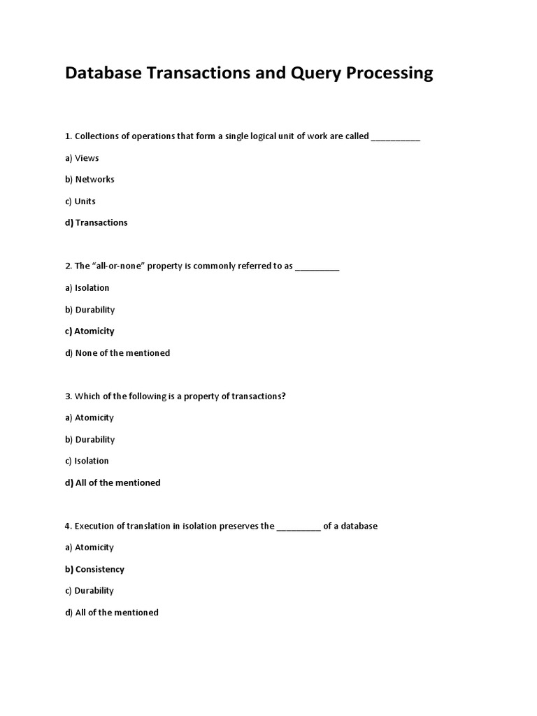 4 MCQ DBMS | Download Free PDF | Database Transaction | Databases