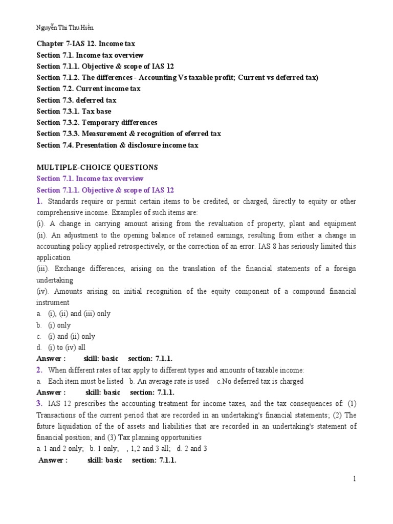 IAS 12 - Bai Tap | PDF | Deferred Tax | Tax Expense