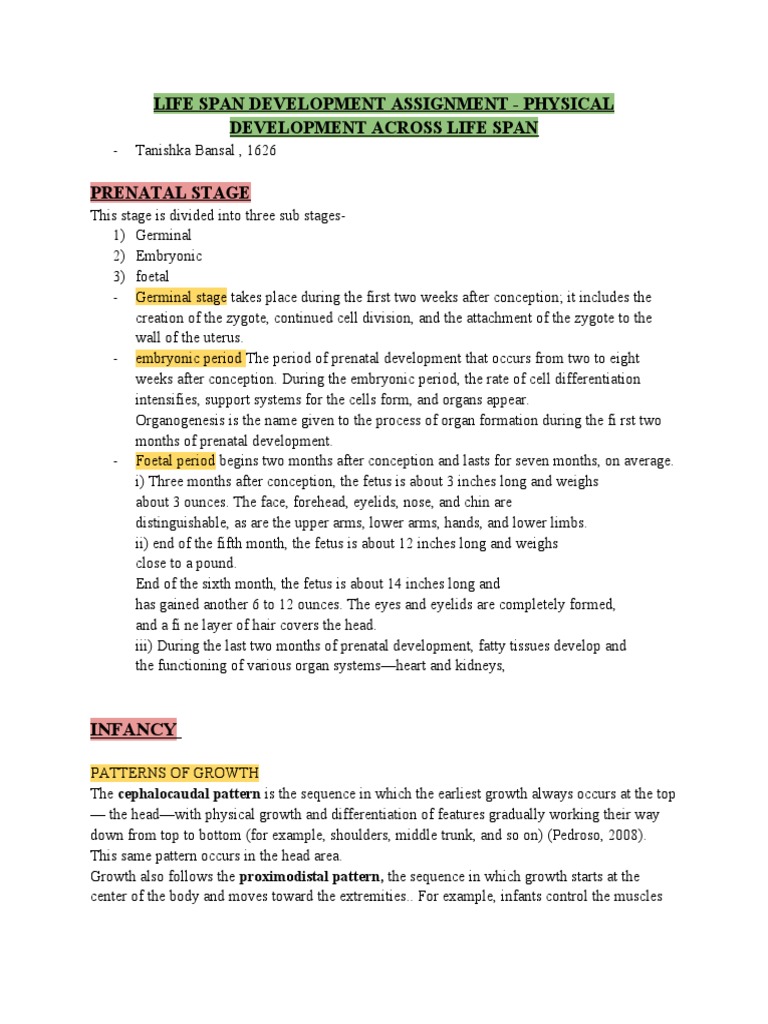 Life Span Development Assignment - Physical Development Across Life ...