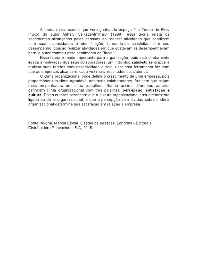 Teoria do Flow e Clima Organizacional | PDF